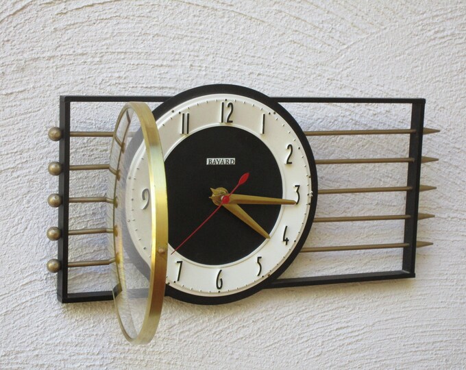 French 1950-60s Atomic Age BAYARD Wall Clock - Golden Arrows and ...