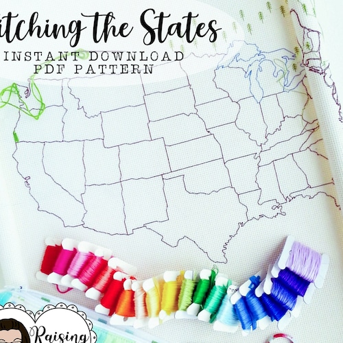 Stitching the States Us Map Embroidery or Cross Stitch - Etsy