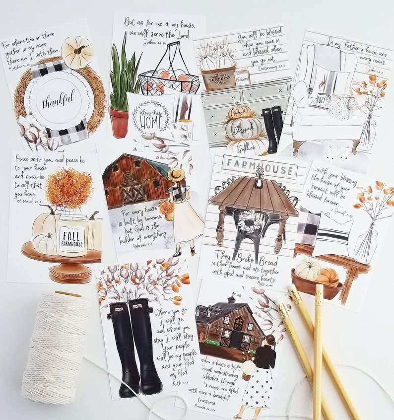 Cozy Fall Farmhouse Note & Scripture Cards SET OF TEN | Etsy