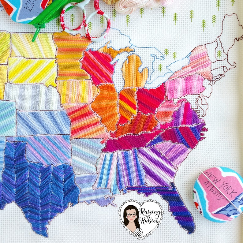 Stitching the States Us Map Embroidery or Cross Stitch - Etsy
