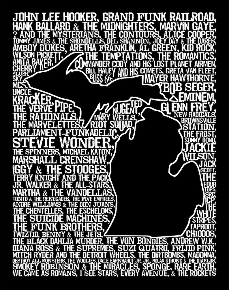 Michigan Rock and Roll Word Map Fine Art Print black - Etsy