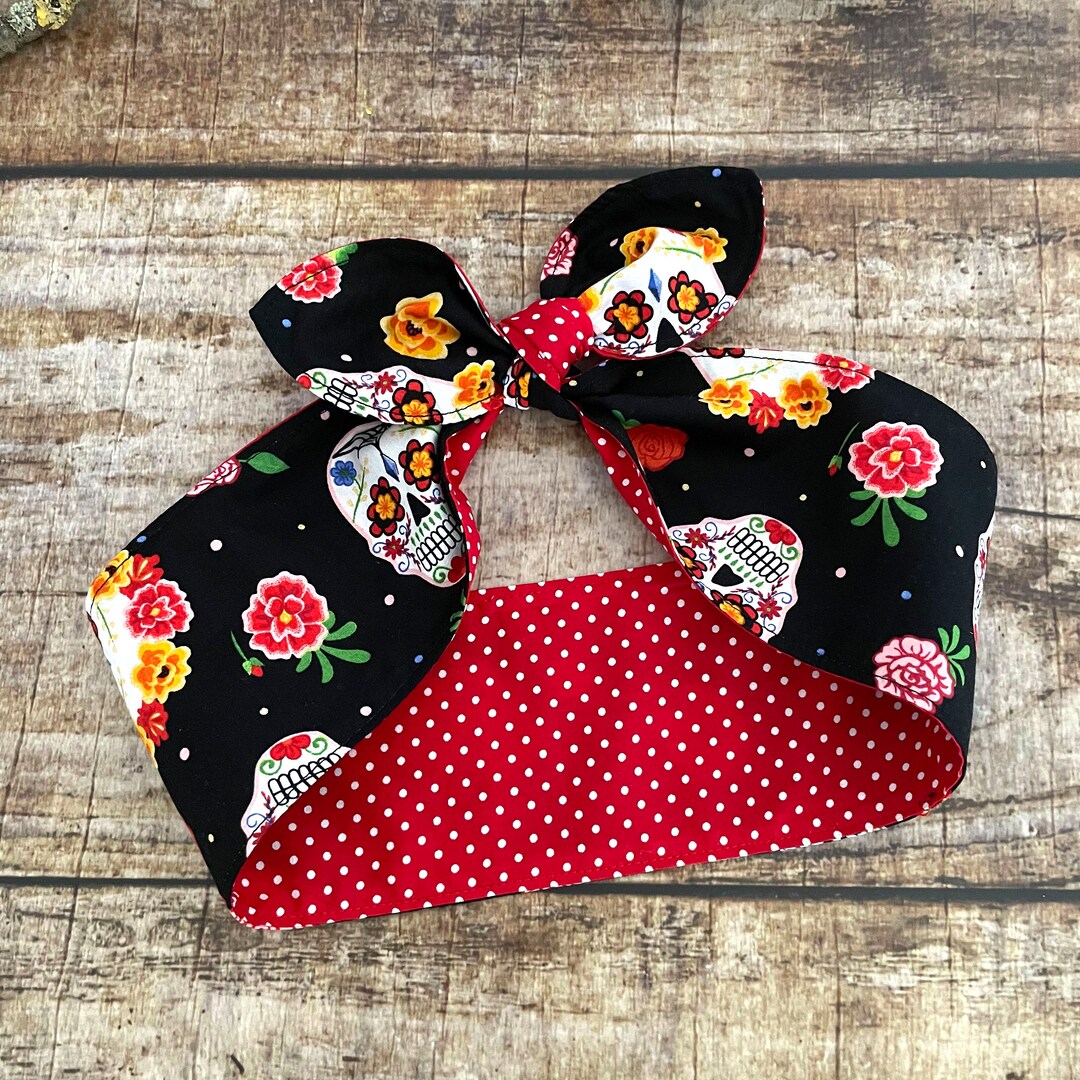 Hairband Rockabilly Bandana Sugar Skulls Skulls Dots Black Red - Etsy