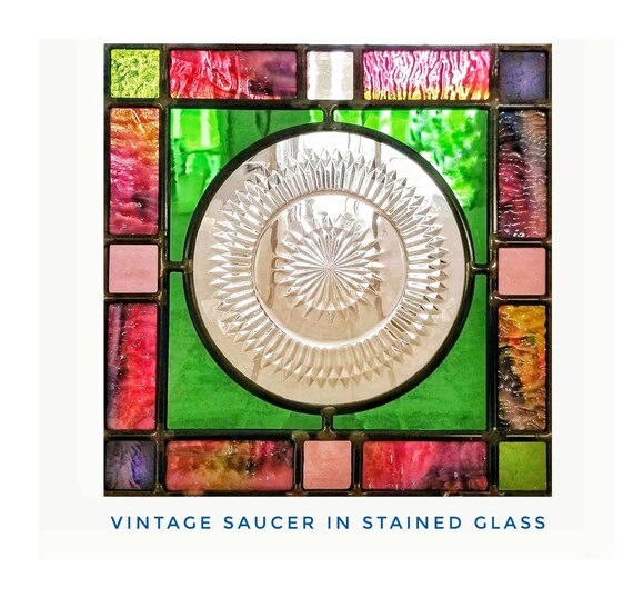 Vintage Plate Glass Art Window Hanging 10 Square Etsy