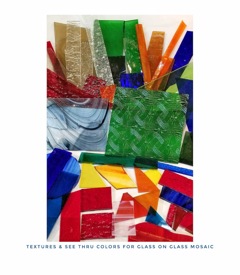 Scrap, Stained Glass Sheets, Pieces. See Thru Colors Blue Green, Orange ...