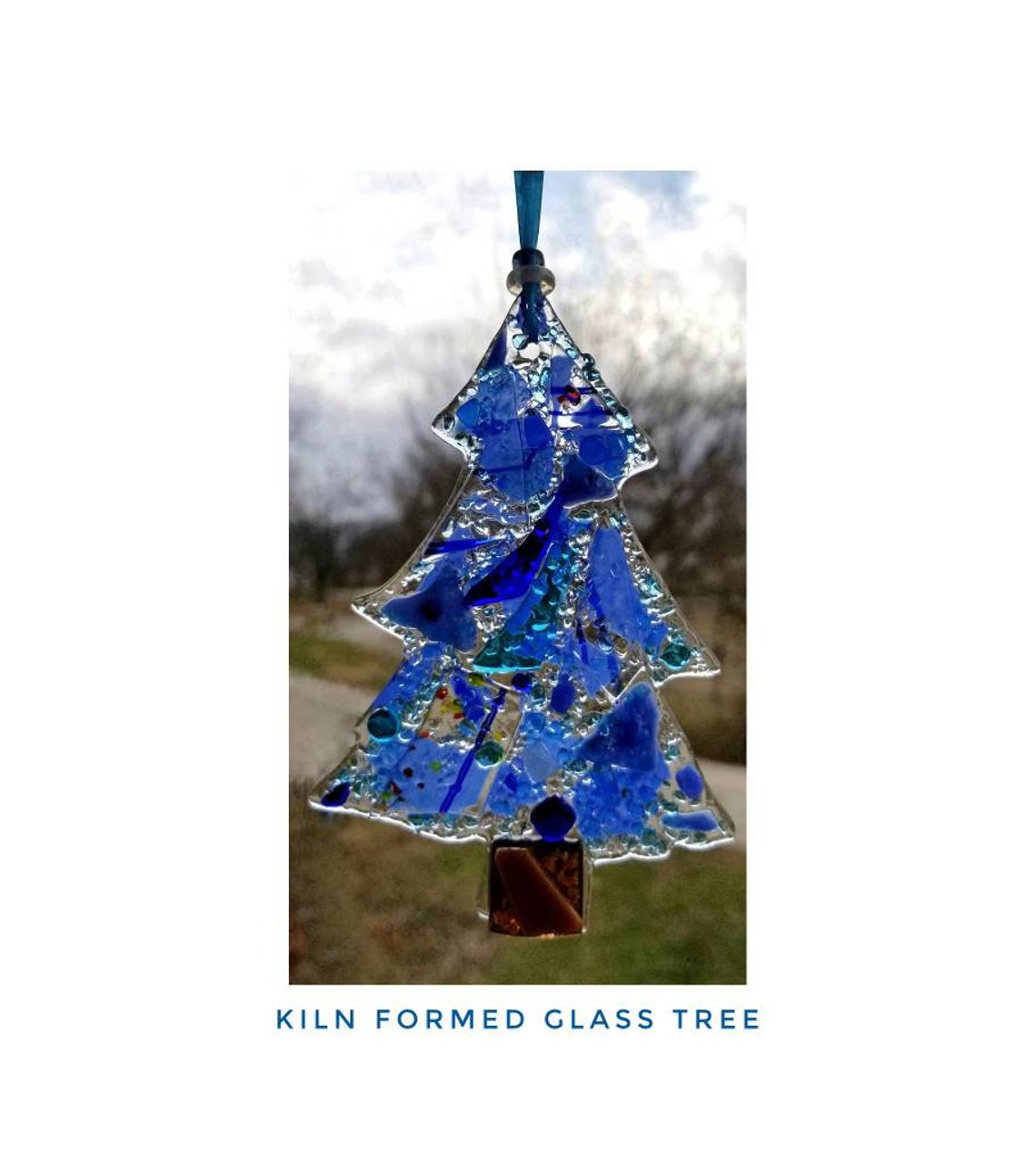 Blue Glass Tree Suncatcher. Cobalt Light Blue & Clear Glass - Etsy