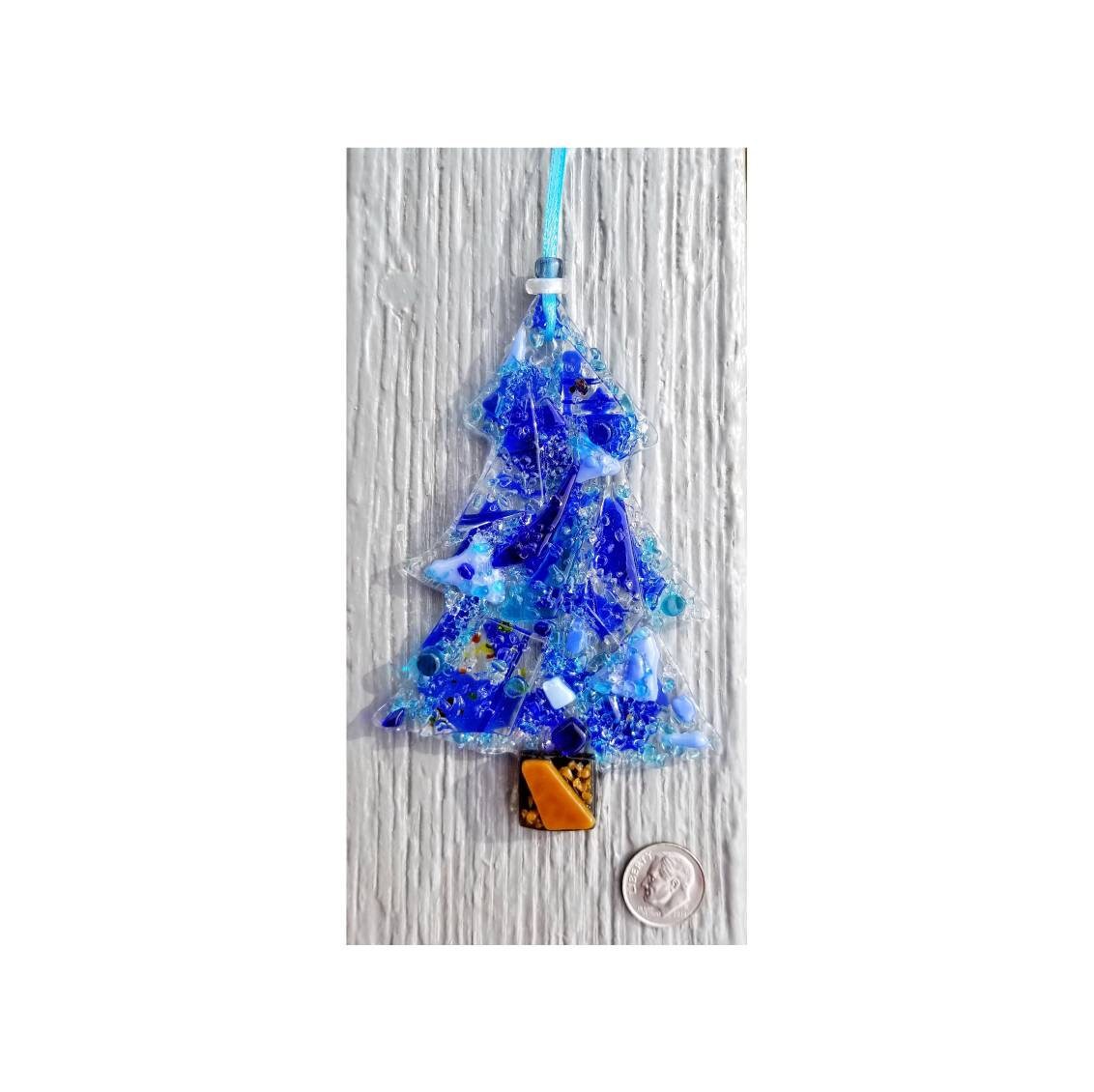 Blue Glass Tree Suncatcher. Cobalt Light Blue & Clear Glass - Etsy