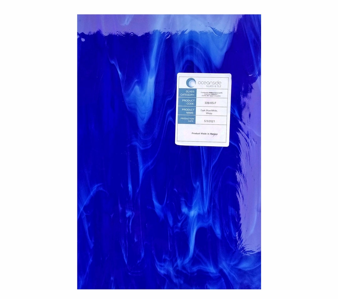 Blue Stained Glass Sheets. Wispy Cobalt & White. Smooth Easy to Cut 2 ...