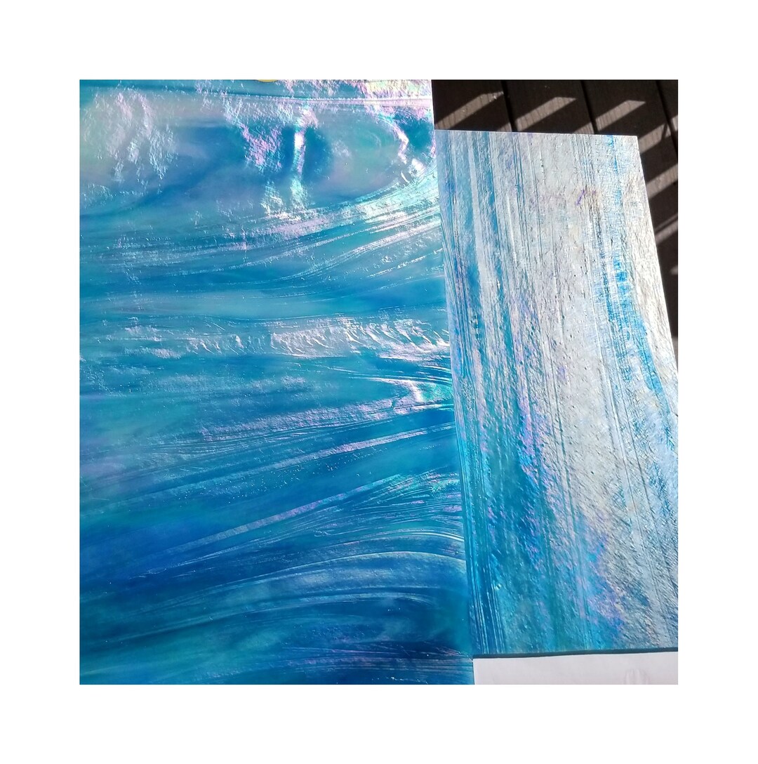 Iridescent Turquoise Blue Stained Glass Sheets. Diy, Beginner, Advanced ...