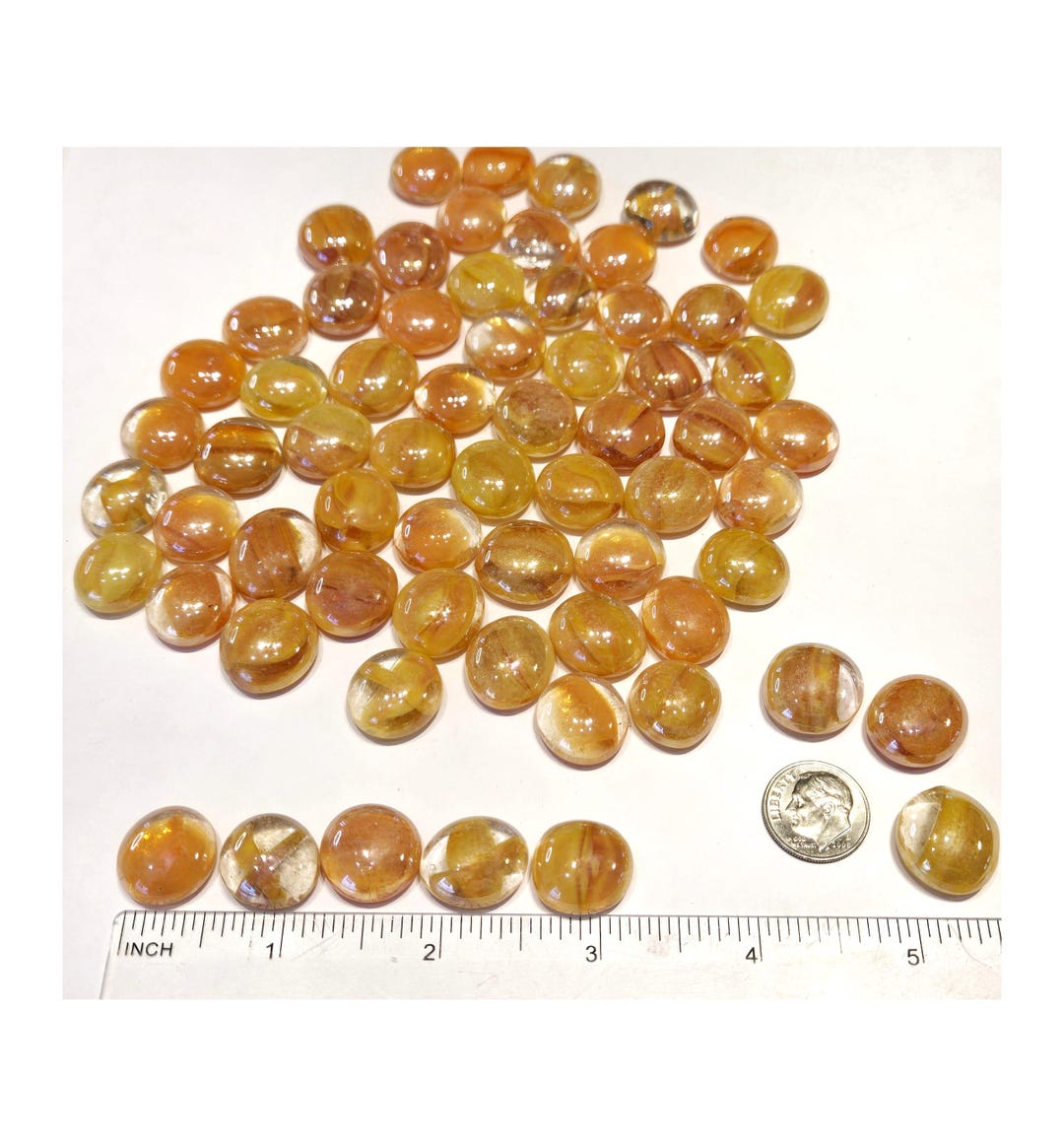 Iridized Orange-yellow & Clear Glass Nuggets for Stained Glass. Catseye ...