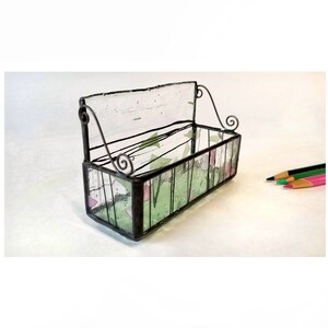 Business Card Holder Stained Glass Trinket Box Pink & Green Confetti W ...