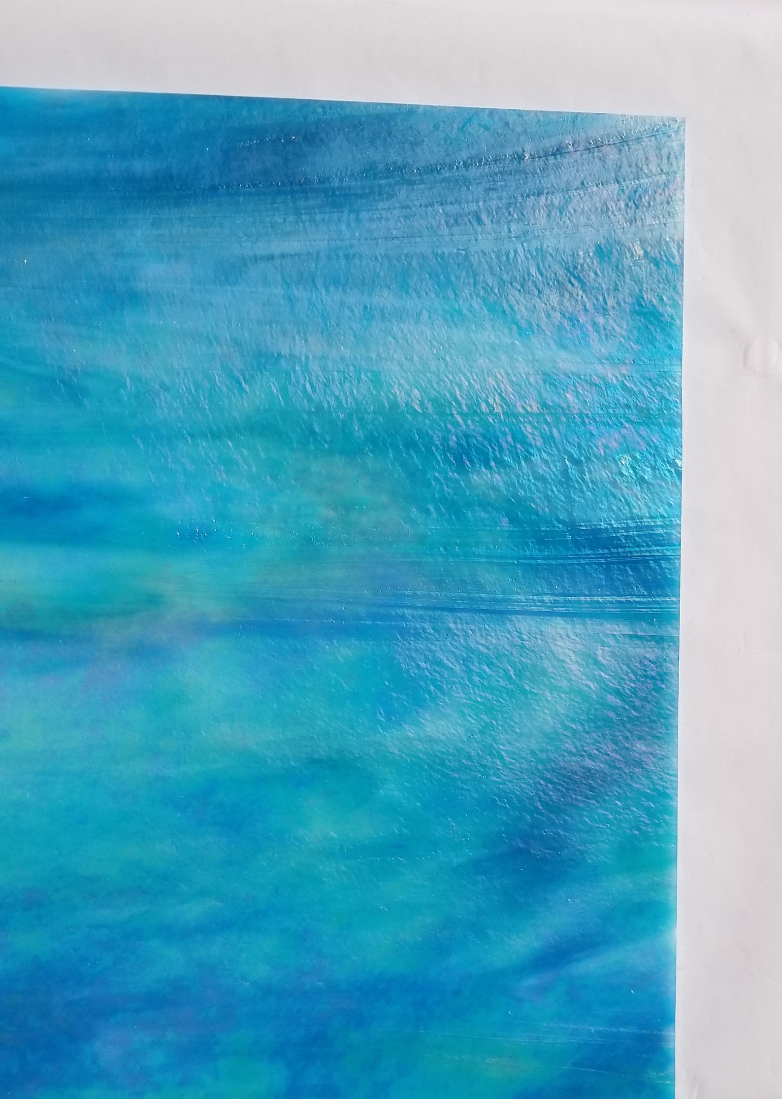 Iridescent Turquoise Blue Stained Glass Sheets. Diy, Beginner, Advanced ...