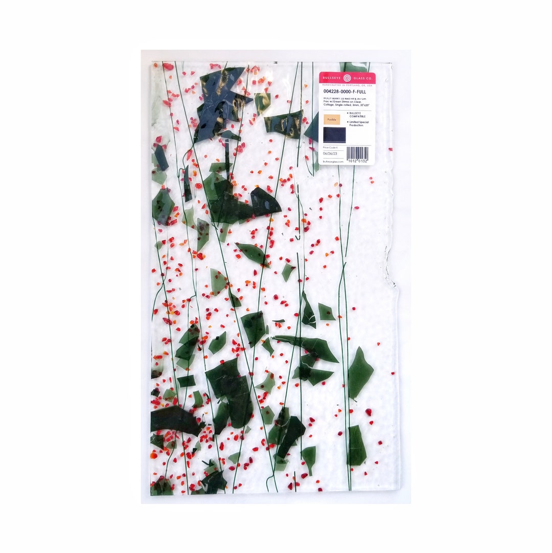 Bullseye Collage Stained Glass, 5"× 8". Holly Berry, Red Frit & Green ...