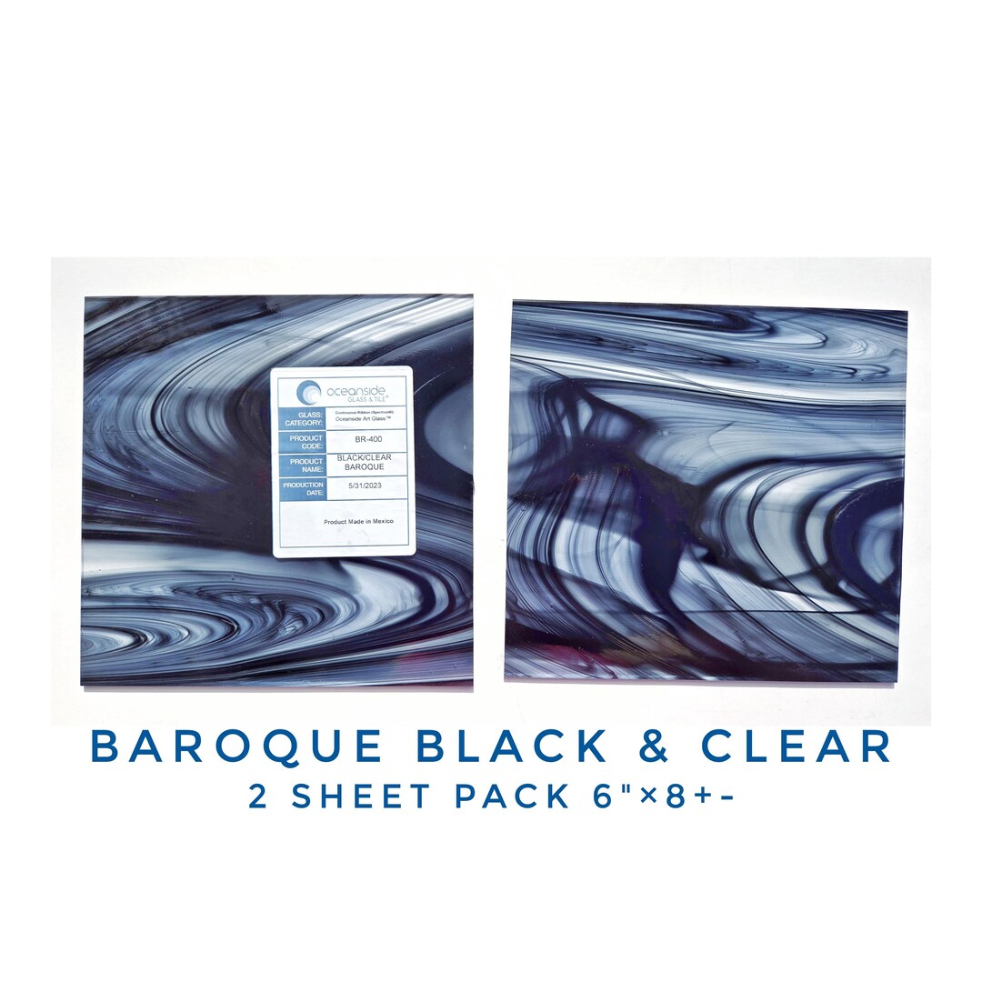 Black, Grey & Clear Baroque. Swirled Textured Glass Sheets by Oceanside ...