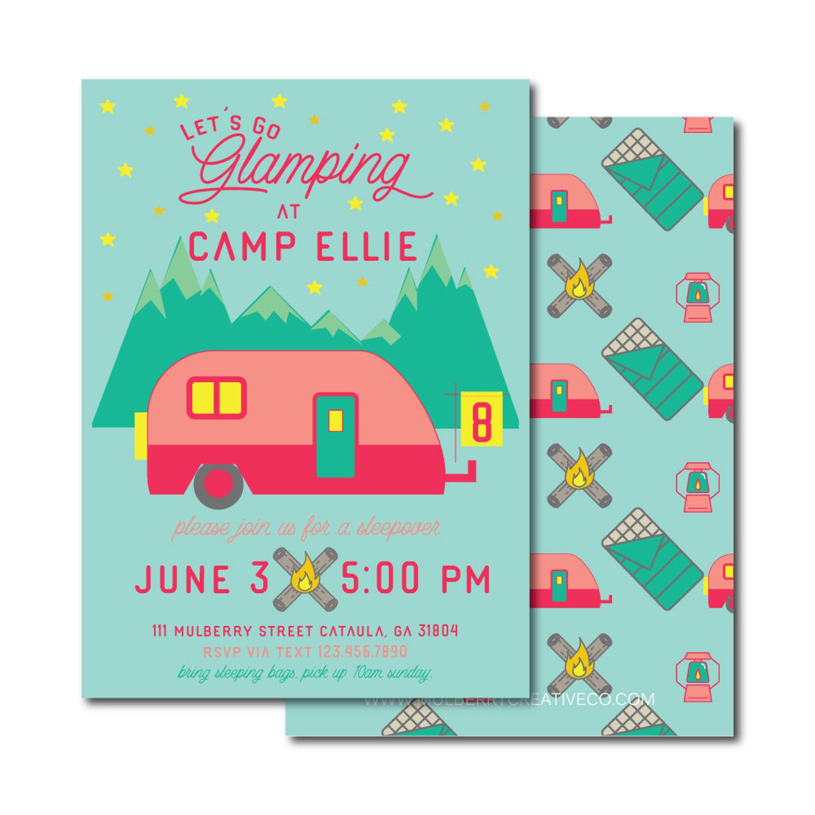 Glamping Birthday Invitation Camping Invites Sleepover Invitations Girl ...