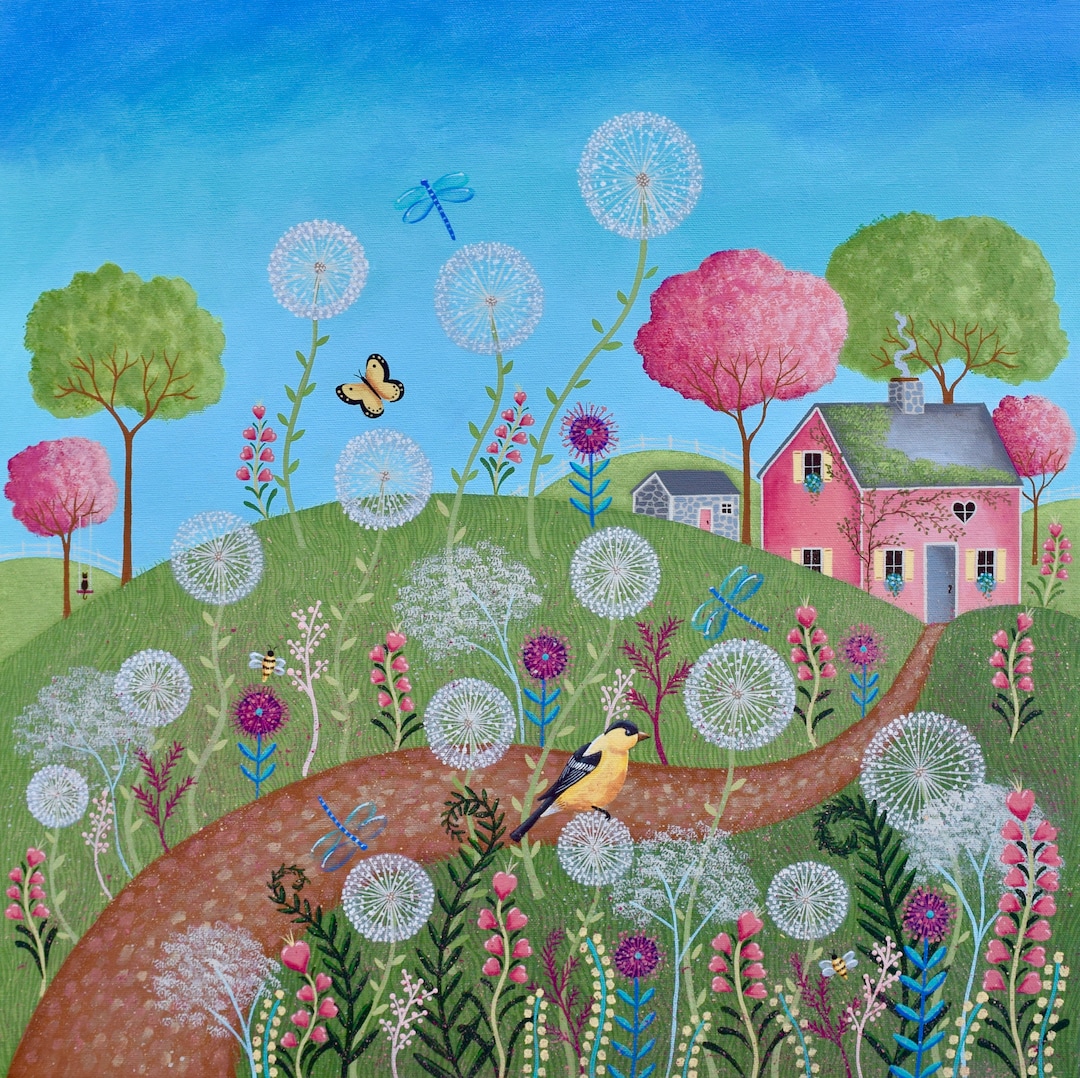 10x10" Hand-signed Giclee Print - Wildflower Cottage Folk Art by Mary ...
