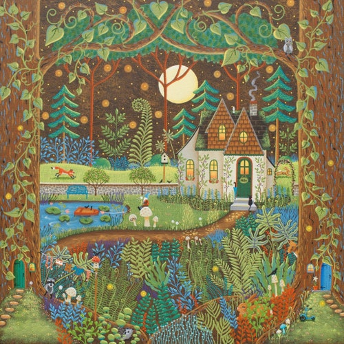 8x10 Toadstool Cottage Folk Art Print by Mary Charles - Etsy