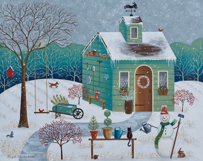 8x10" Winter Gardener - Folk Art Print by Mary Charles - Etsy