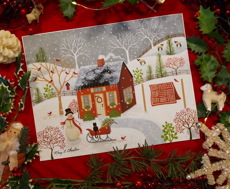 8x10 Cardinal Cottage Folk Art Print by Mary Charles - Etsy