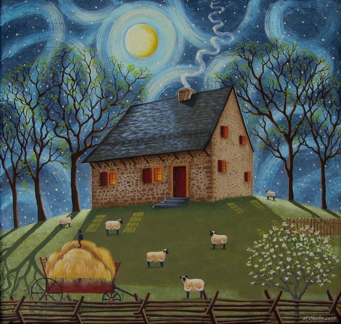 16x16" Hand-signed Giclee Print - Hans Herr House - Folk Art by Mary ...