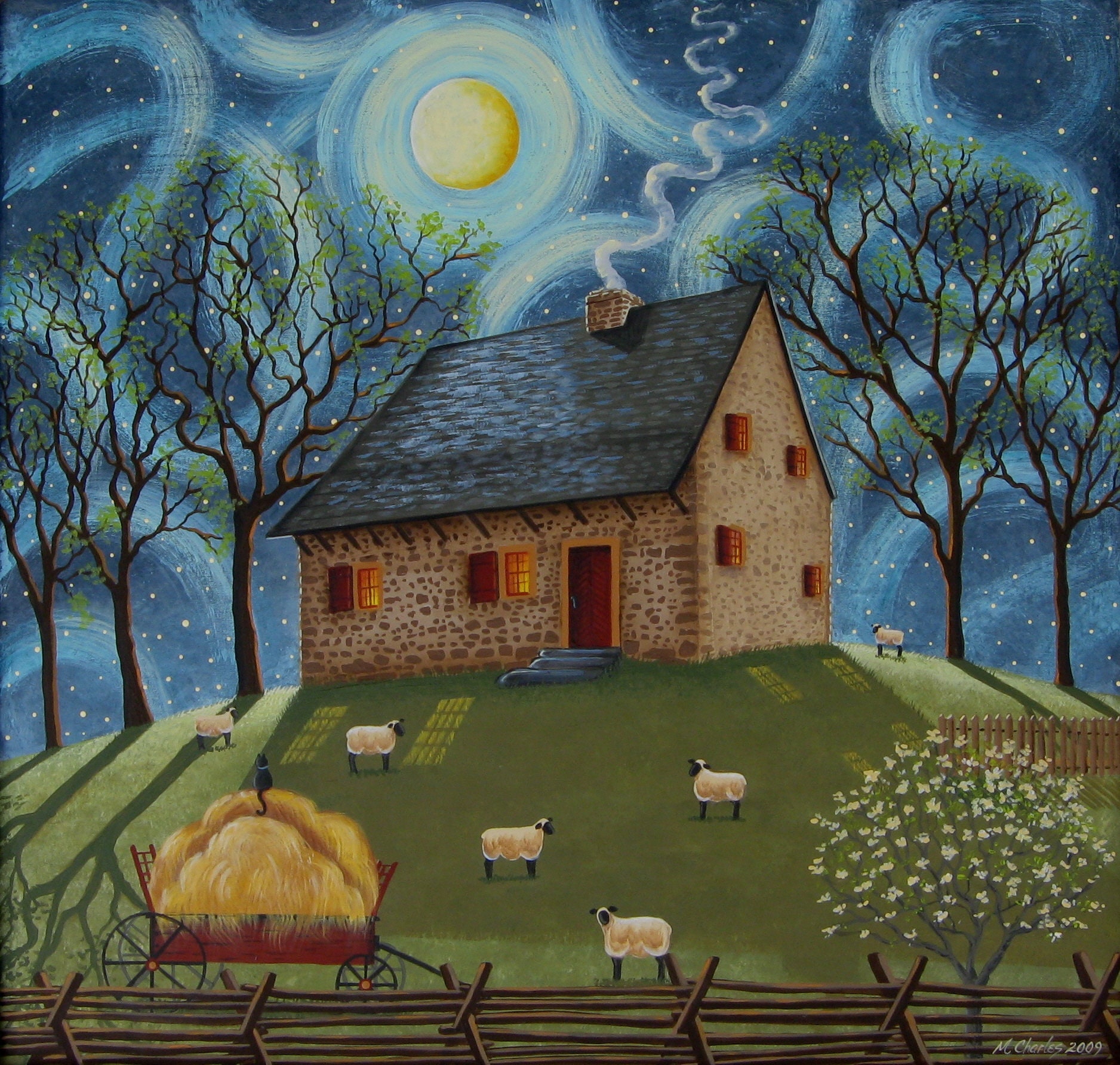 16x16" Hand-signed Giclee Print - Hans Herr House - Folk Art by Mary ...
