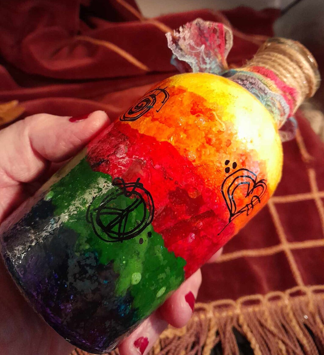 Rainbow PRIDE Hearts Peace Love Small Glass Jar Trinkets Knick Knack ...