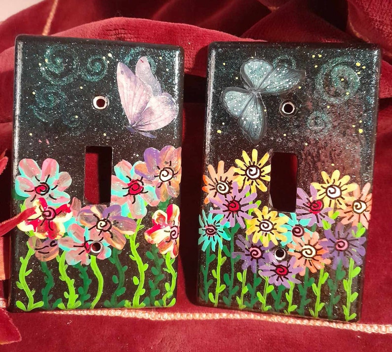 Twilight Flowers & Butterflies SET of 2 Light Switch Plate Covers ...