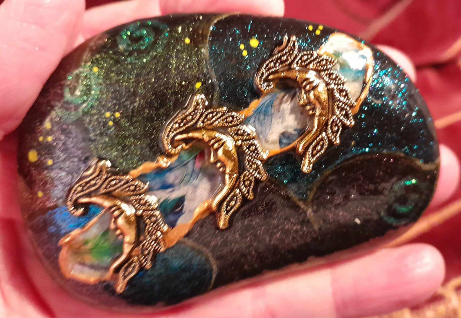 Triple Solstice Suns Mixed Media Painted Rock Desk Decor Gifts Friends ...
