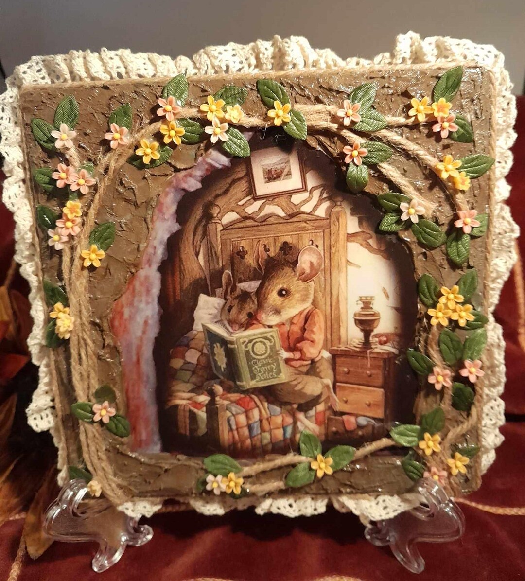 Storytime Large Mixed Media Ceramic Tile Gift Handmade Mouse Family ...