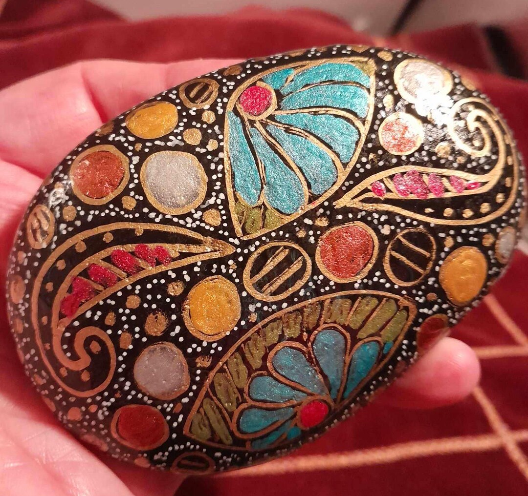 Scroll Doodle Painted Rock Desk Decor Gift Basket Collections Garden ...