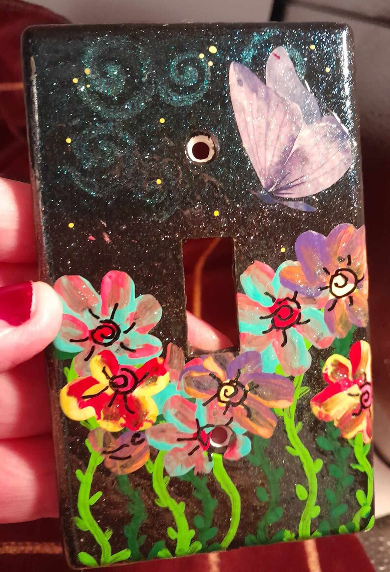 Twilight Flowers & Butterflies SET of 2 Light Switch Plate Covers ...