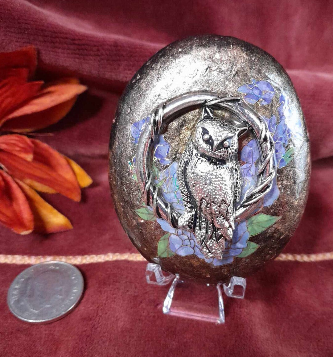 Regal Owl Painted Rock Gifts Decor Garden Shelf Mantle Knick Knacks ...