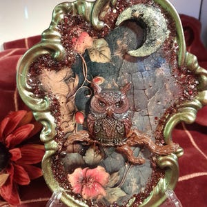 Moonlight Owl Display Tray Unique Collections Table Knick Knacks Coins ...