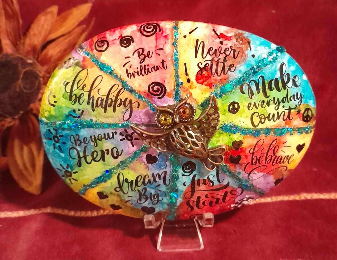 Wise Owl Positively Motivational Rock Paperweight Desk Decor Gifts for ...