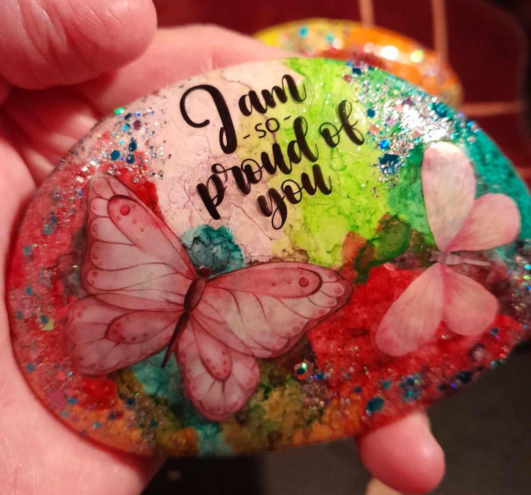 SET of 2 -proud and Cool Mixed Media Painted ROCK Butterflies Gifting ...