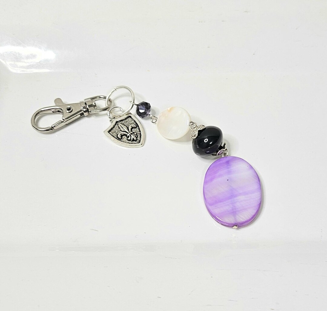 Purple/black Key Chain Charm, Fleur De Lis Purple Purse Charm - Etsy