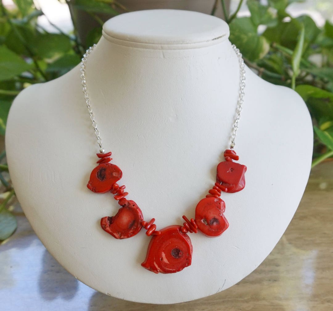 Red Coral Chain Necklace, Women's Necklace, Red Necklace, Gift for Her ...