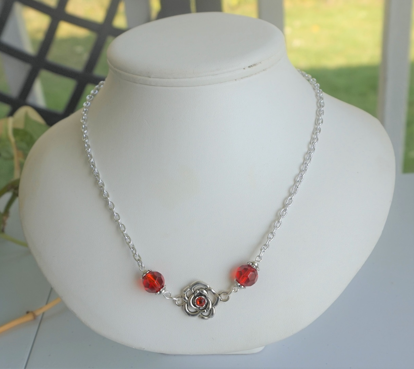 Red Rose Chain Necklace Women's Necklace Silver | Etsy