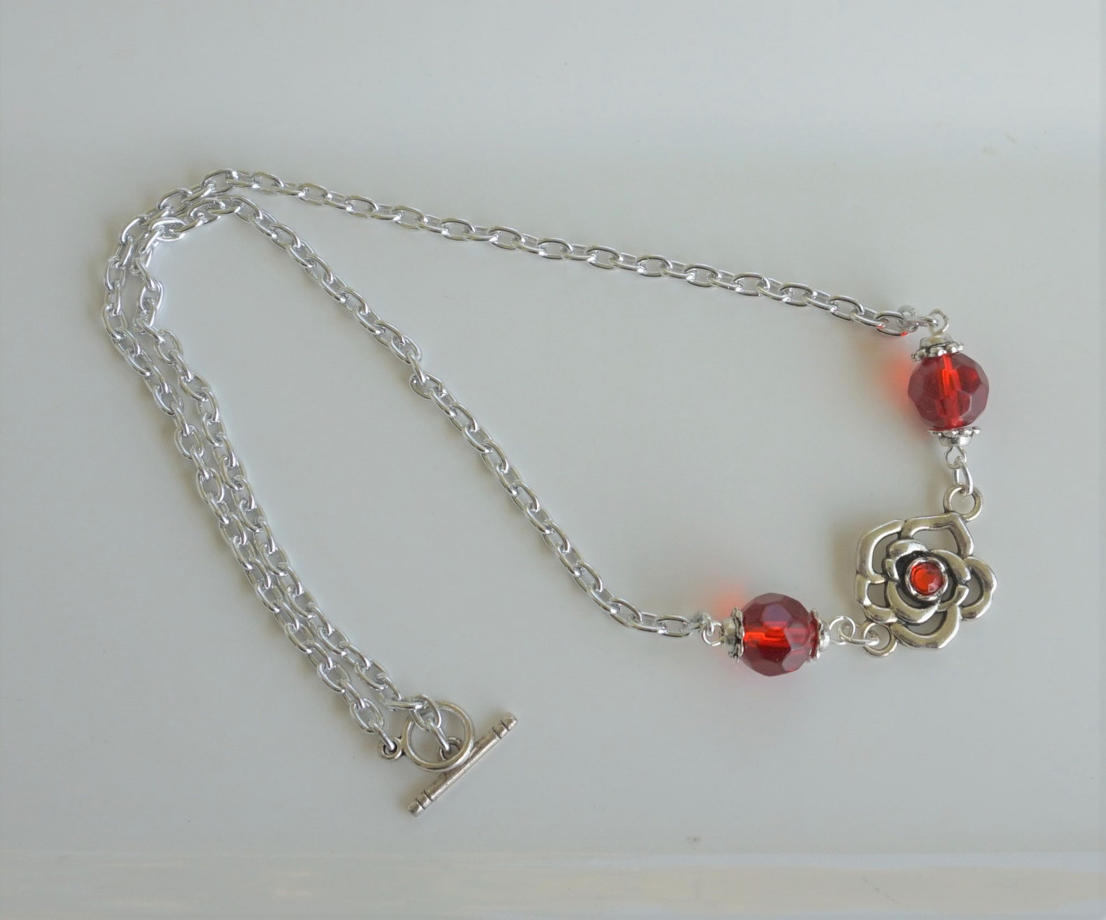 Red Rose Chain Necklace Women's Necklace Silver | Etsy