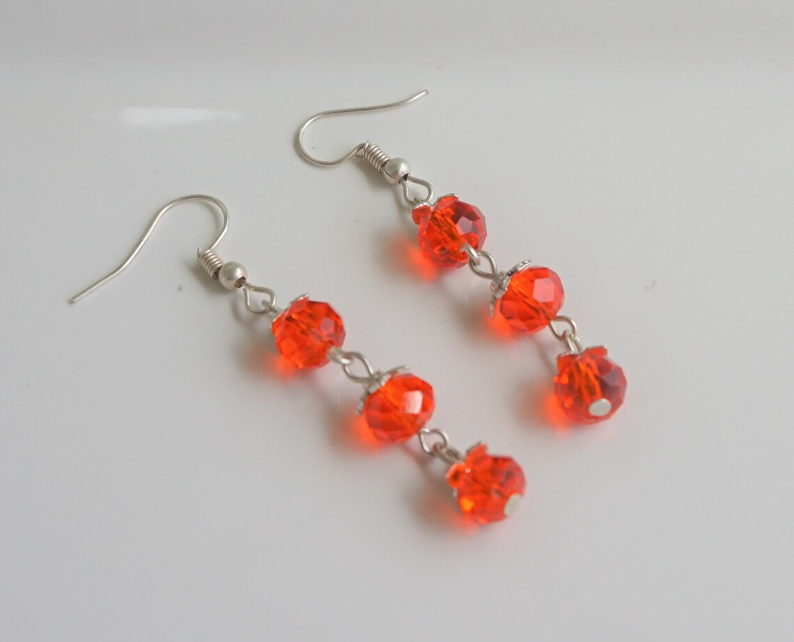 Red Crystal Earrings, Women's Red Drop Earrings, Long Red Earrings ...