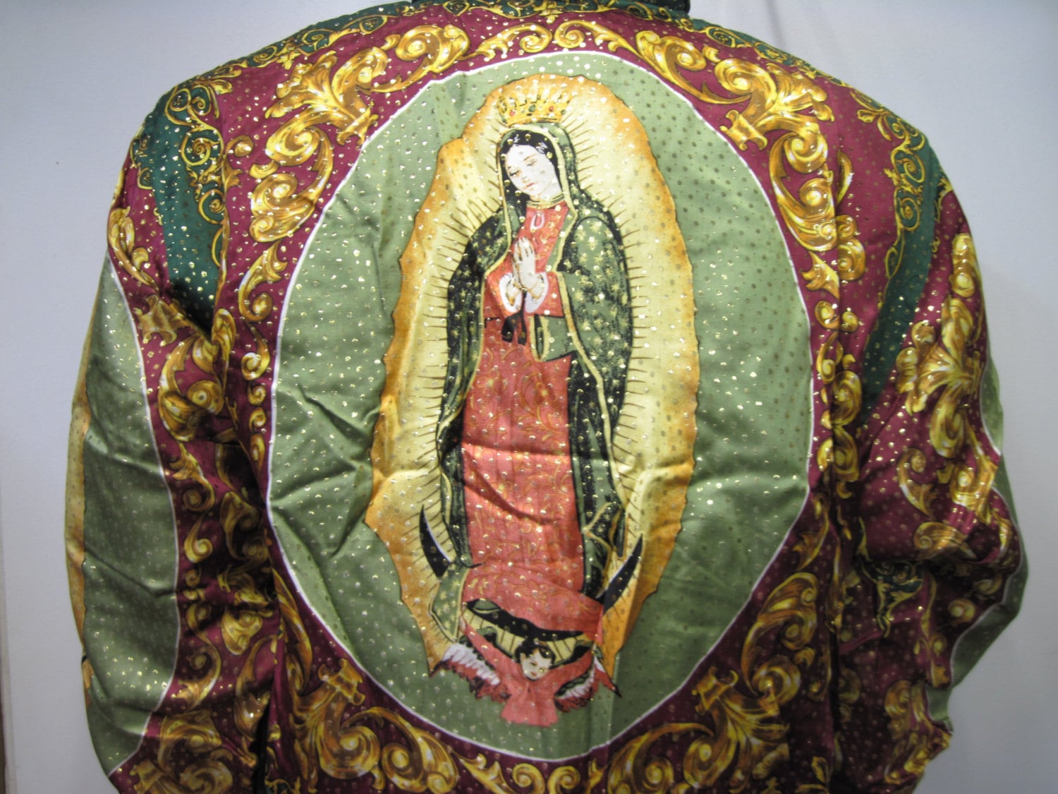 Vintage 90s Baroque Silk Bomber Jacket Style Our Lady of GUADALUPE ...