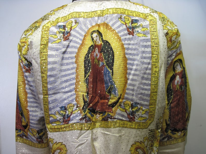Vintage 90s Baroque Silk Bomber Jacket Style Our Lady of GUADALUPE ...