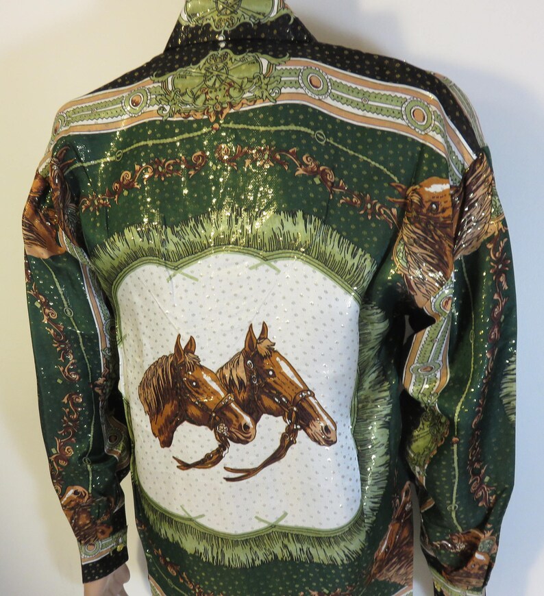 Vintage 1990s Racing Horses Shirt Silk Multicolored Silk ,baroque Style ...