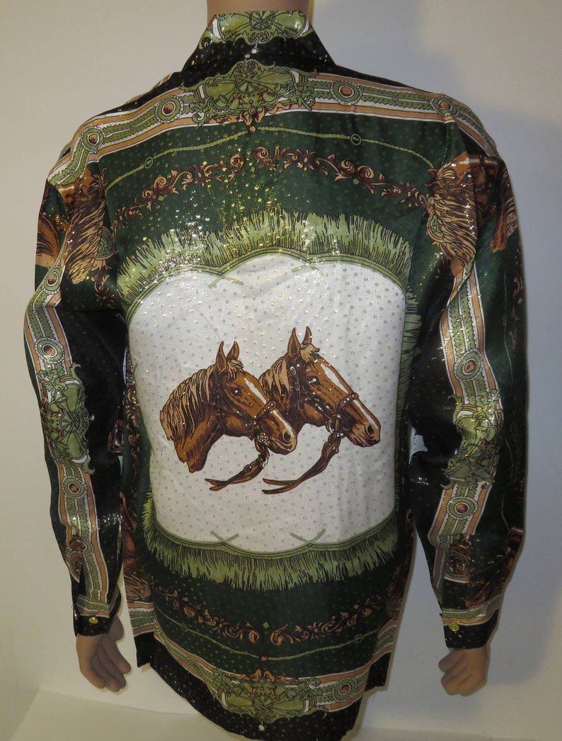 Vintage 1990s Racing Horses Shirt Silk Multicolored Silk ,baroque Style ...