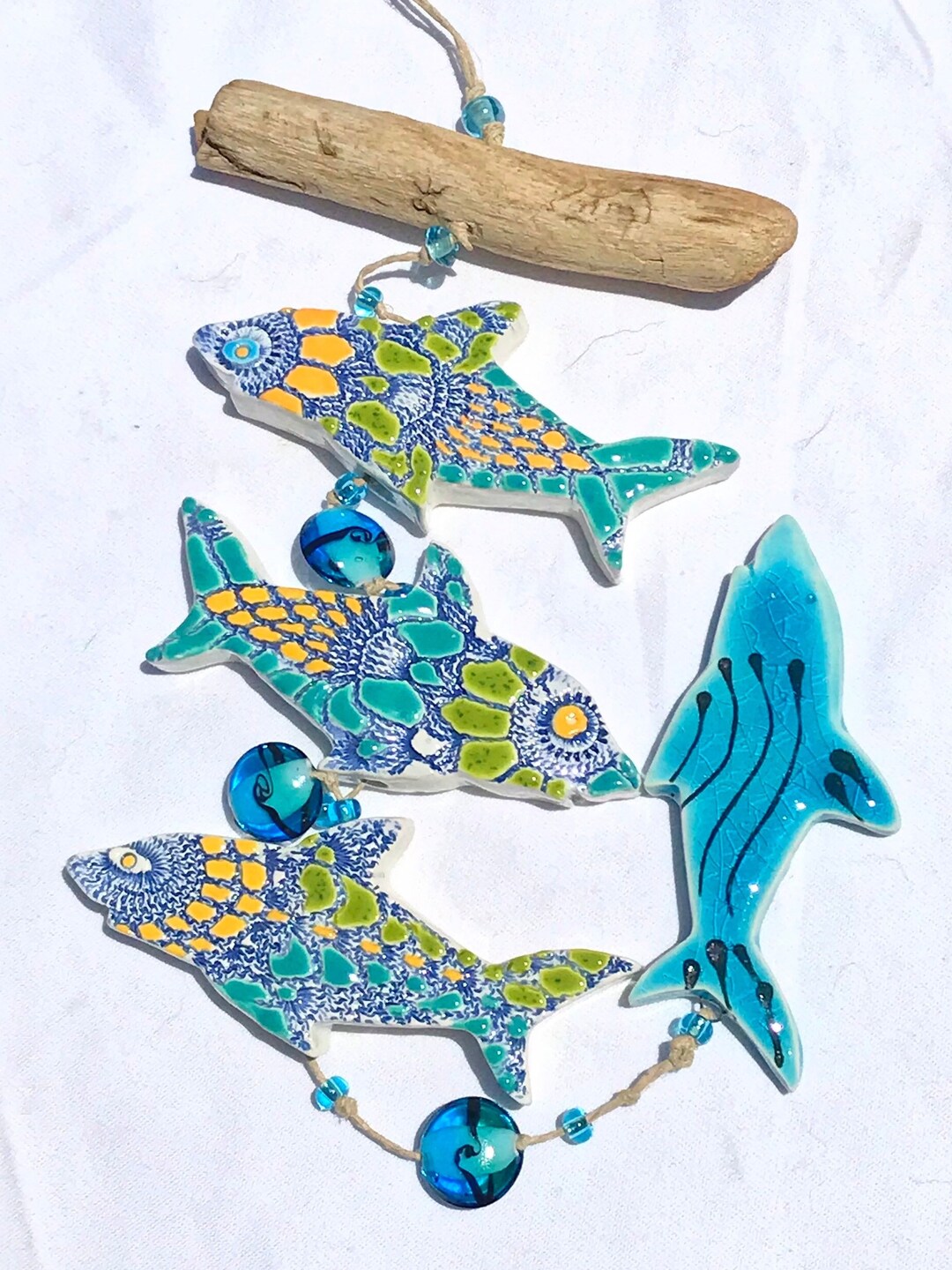 Ceramic Fish Wall Hanging, Fish Wind Chime, Nautical Beach Decor, Lace ...