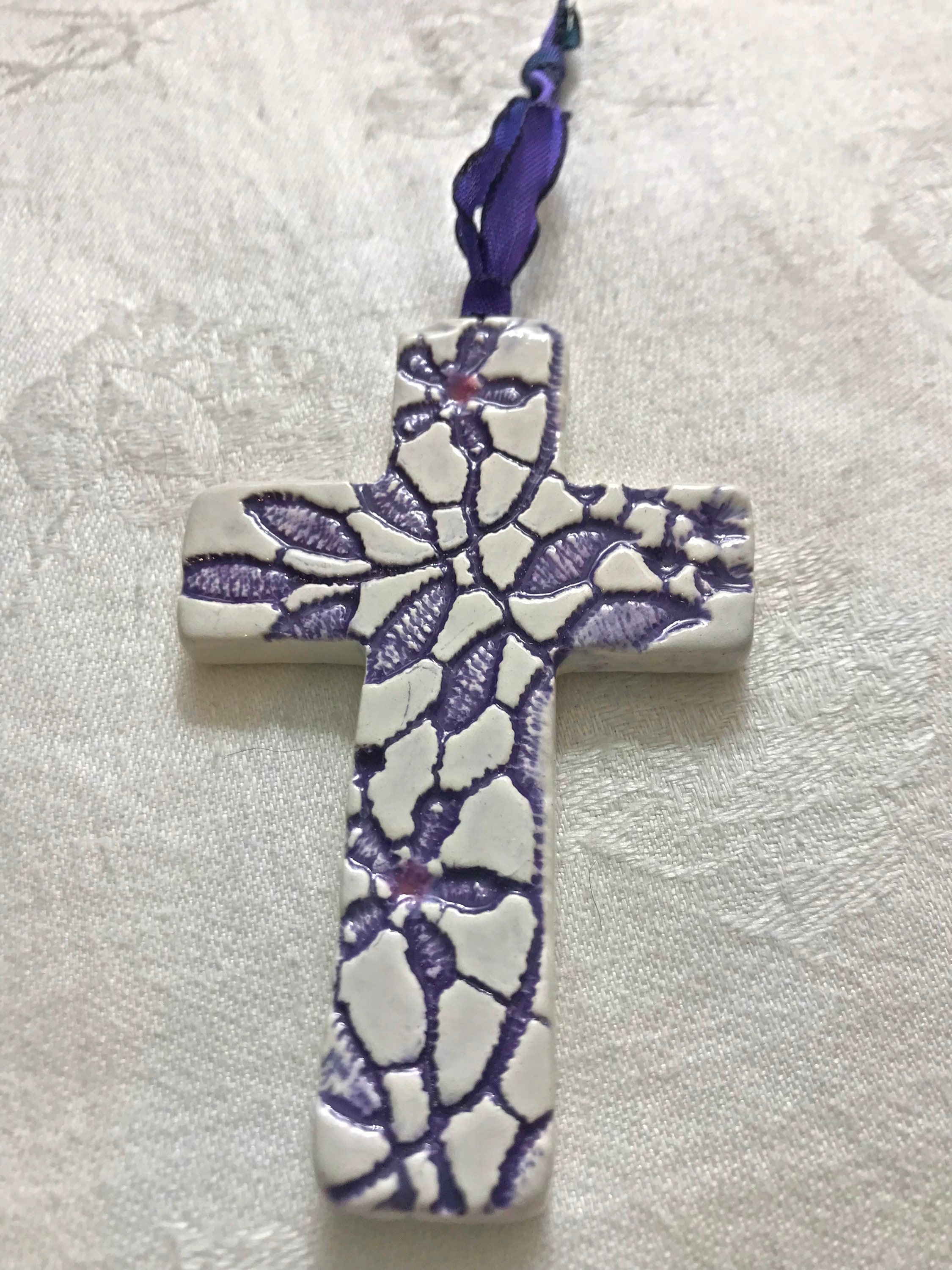Ceramic Wall Decor Cross Blue and White Lace Cross Ceramic - Etsy