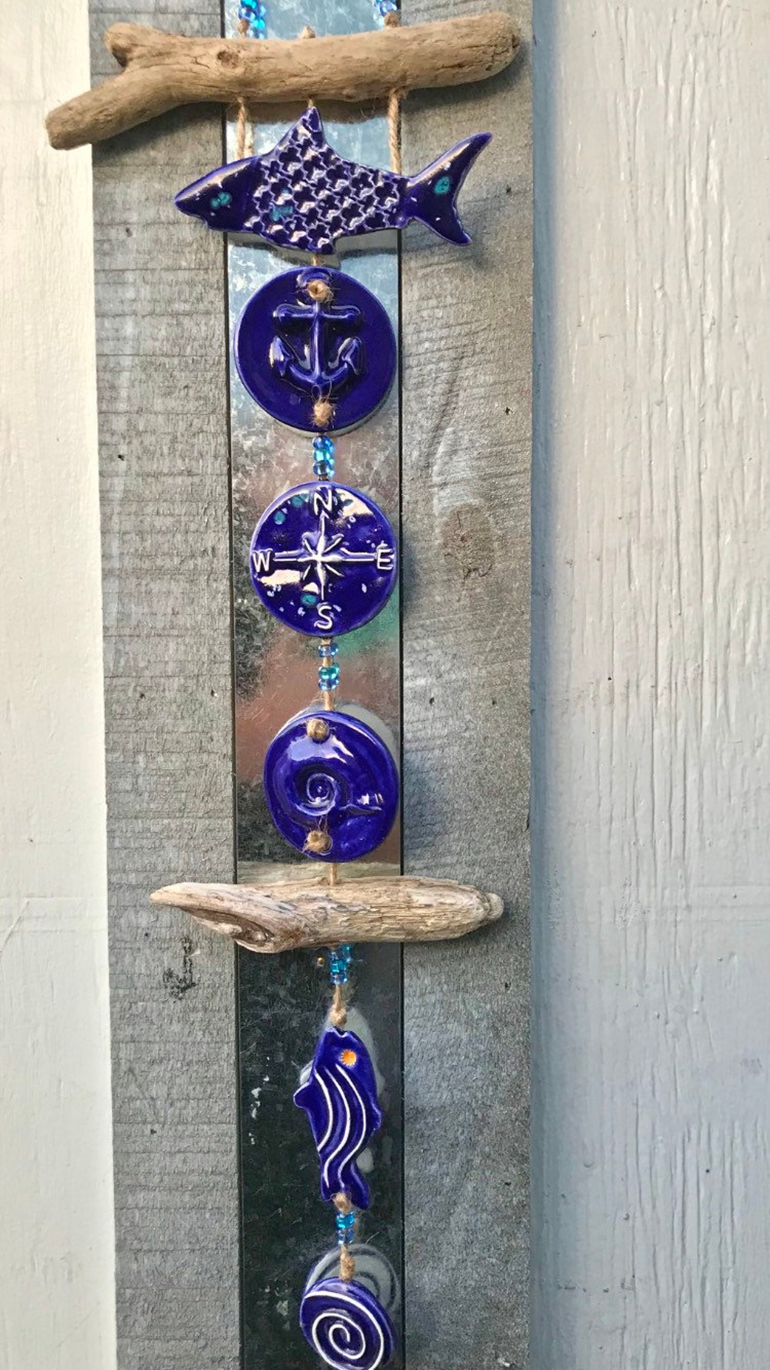 Nautical Wall Decor, Ceramic Fish Wall Hanging, Driftwood Bathroom ...