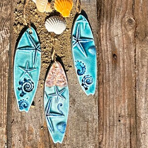Ceramic Surfboard Ornament, Seashell Beach Ornament, Coastal Living ...