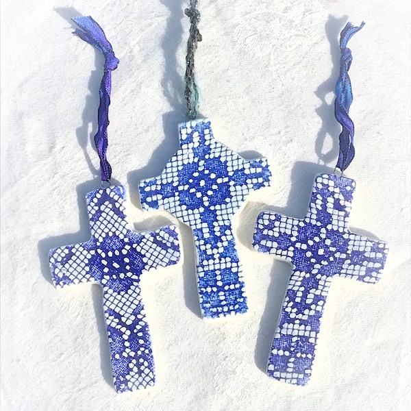 Ceramic Blue and White Cross - Etsy