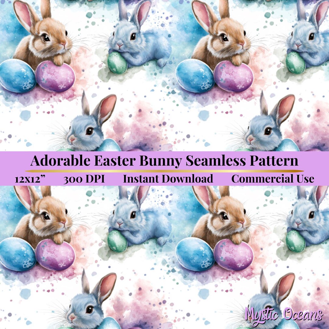 Adorable Easter Bunny Seamless Pattern 12x12 300 DPI Digital Paper ...