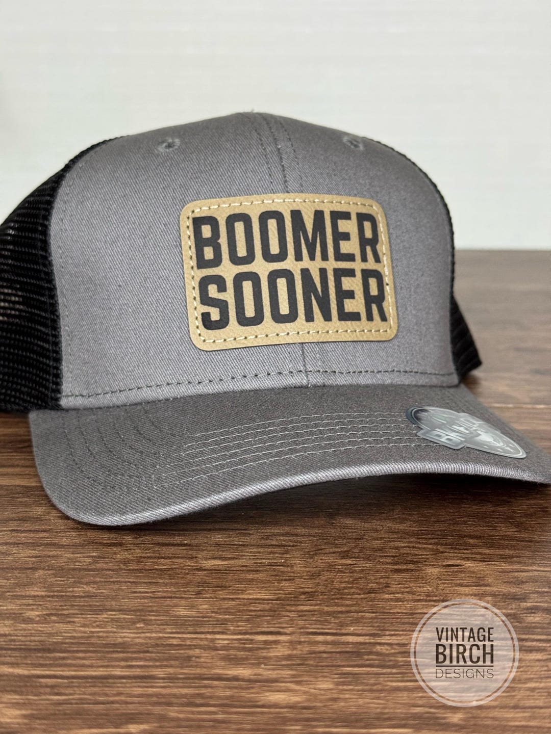 BOOMER SOONER Faux Leather Patch Trucker Hat - OU - University of ...